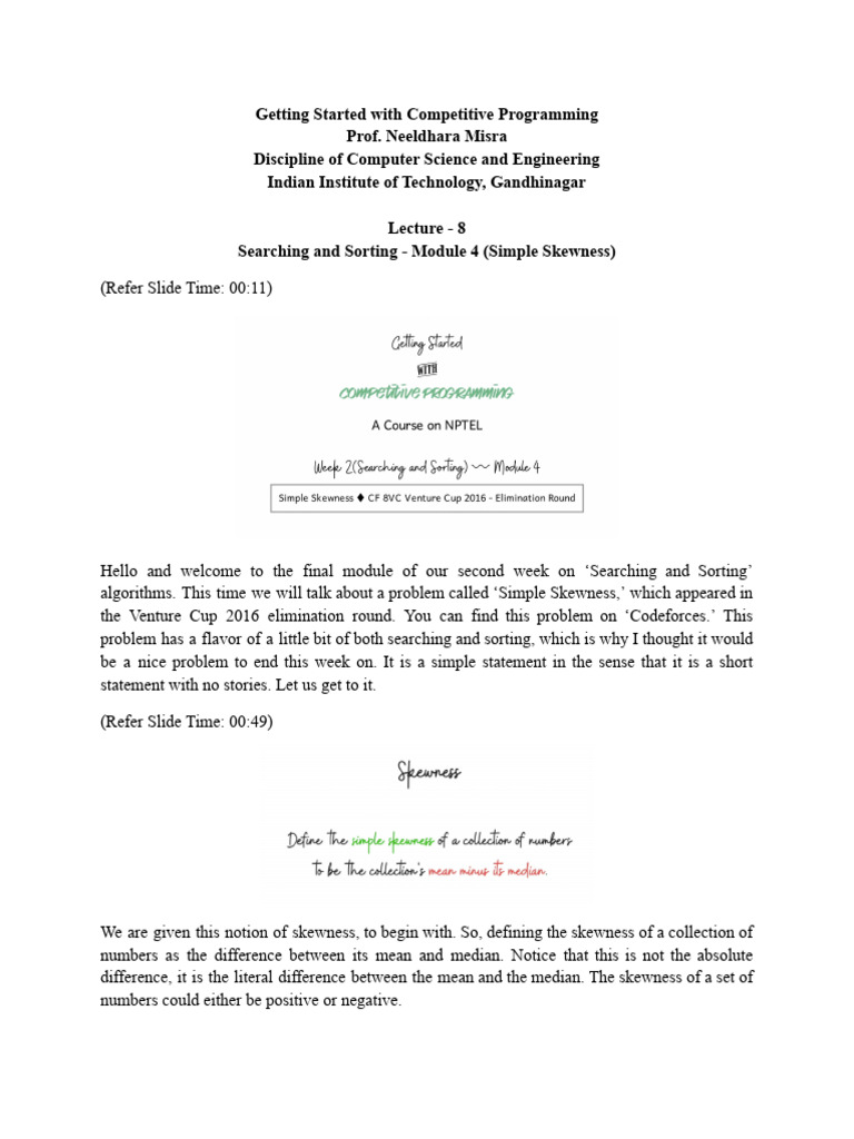 Lec 08 | PDF | Mean | Time Complexity