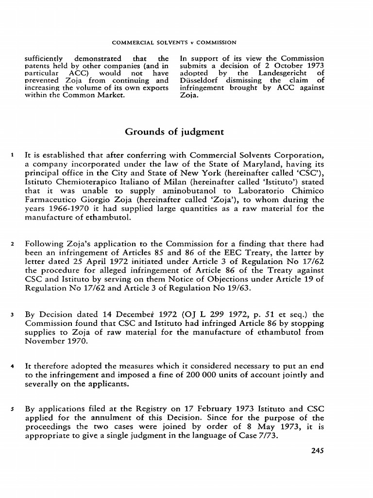 3 - ECJ - Commercial Solvents | PDF | Patent Infringement | Treaty