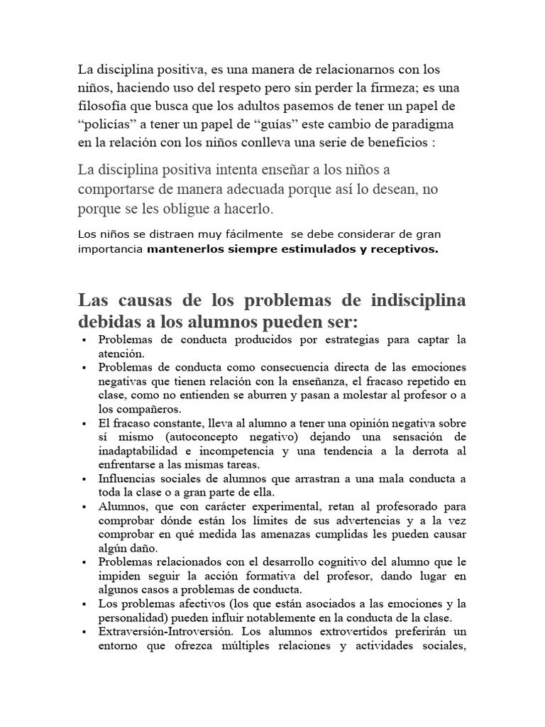 Estrategias de Disciplina Positiva en Aula | PDF | Comportamiento ...