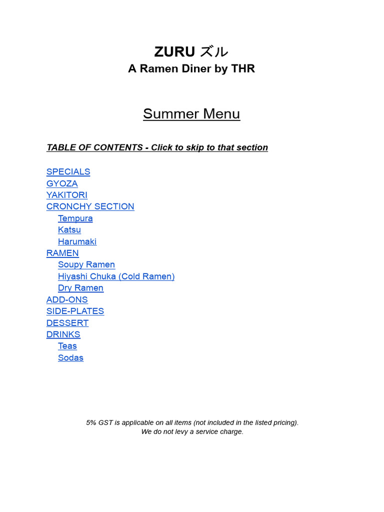 Zuru Zuru - Summer Menu | Download Free PDF | Ramen | Japanese Cuisine