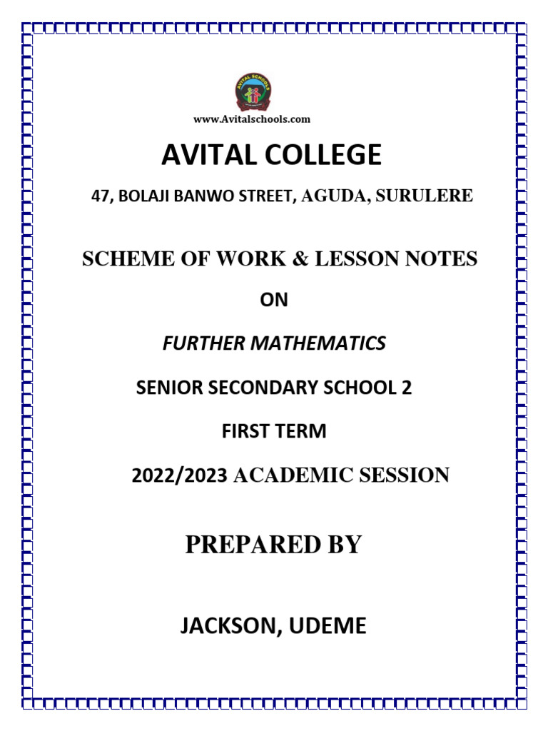 SS2 First Term Further Mathematics Plan | PDF | Truth | Proposition