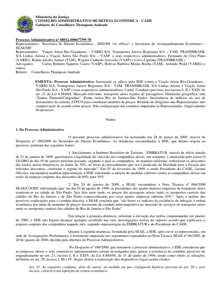 Voto Relator Thompson Cartel Tam Varig | PDF | Mercado (economia) | Tempo