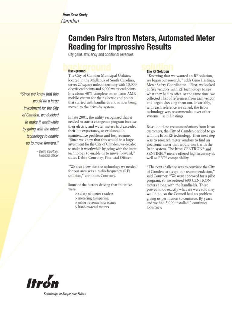 Solution: Camden Pairs Itron Meters, Automated Meter Reading For Impressive Results | PDF ...
