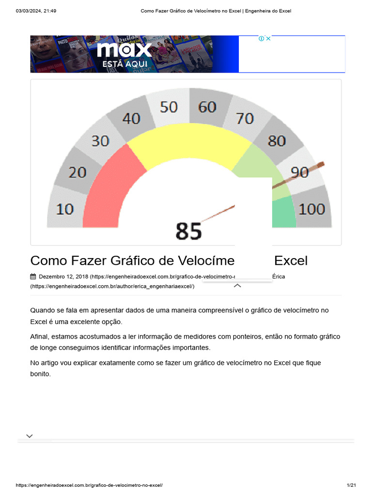 1 - Como Fazer Gráfico de Velocímetro No Excel - Engenheira Do Excel ...
