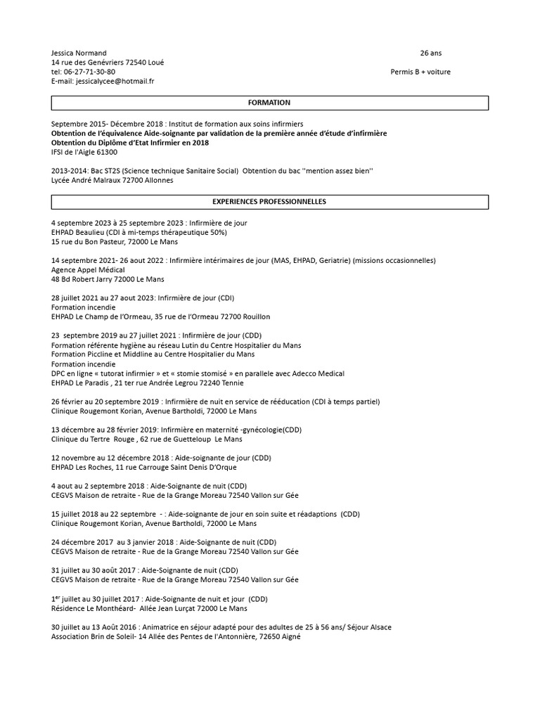 Cursus et expérience de Jessica Normand | PDF | Allaitement | Hôpital