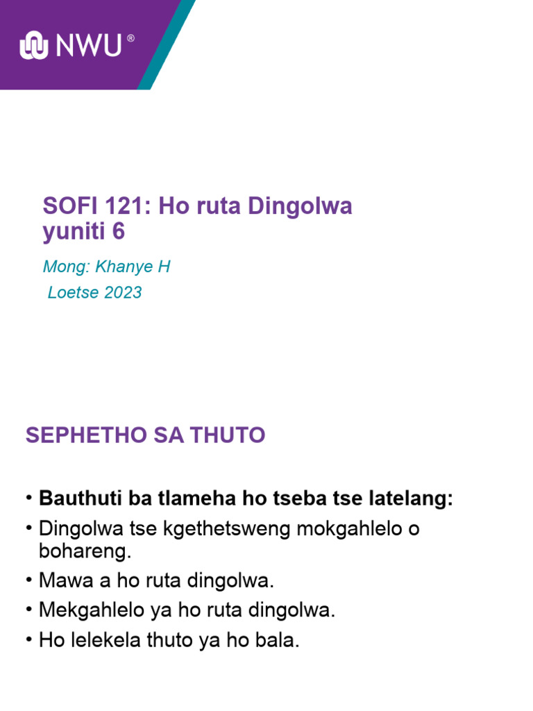 SOFI 121 Ho Ruta Dingolwa U6 | PDF