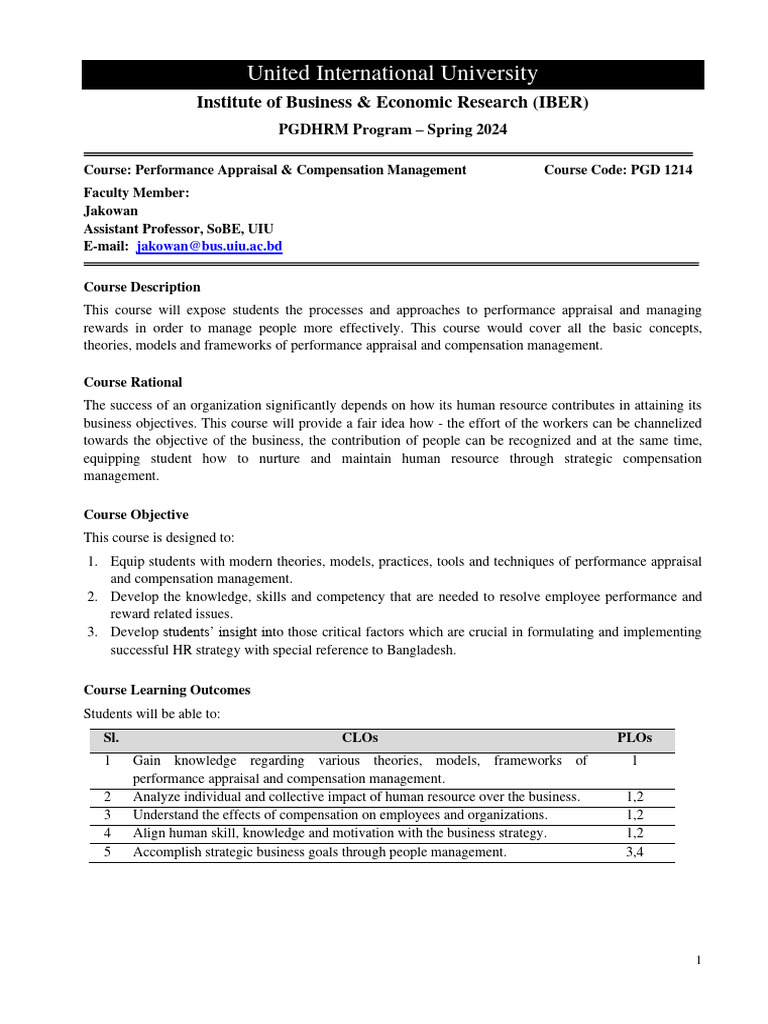 Employee Appraisal - Compensation Management Course Outline-UIU-PGDHRM Spring 2024 | PDF ...