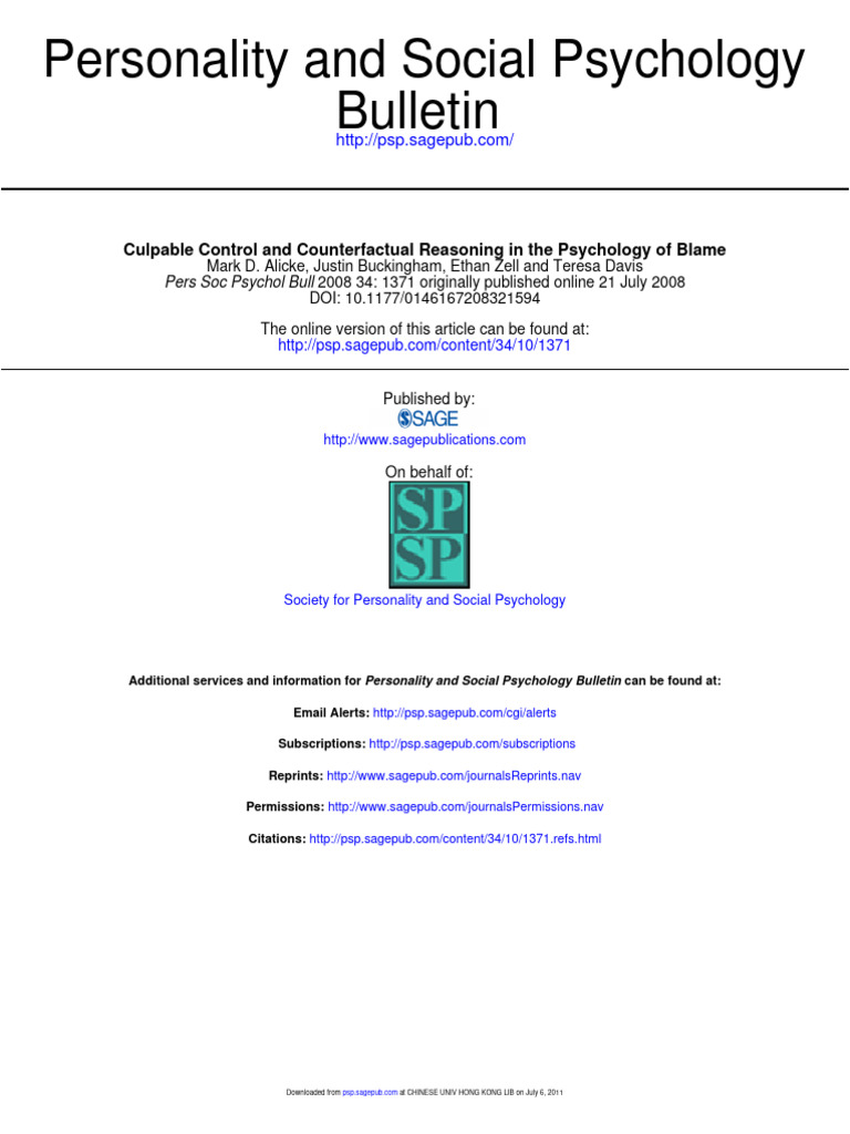 Alicke Et Al (2008 PSPB) - Culpable Control and Counterfactual ...