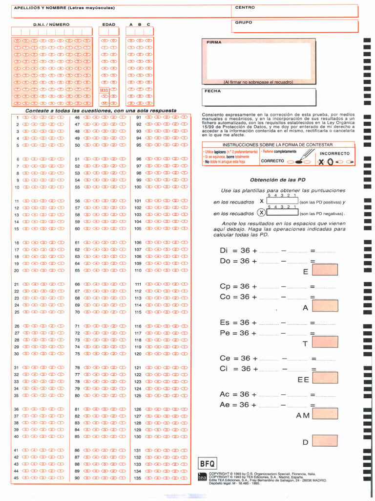 Hoja de Respuestas BFQ 2 | PDF