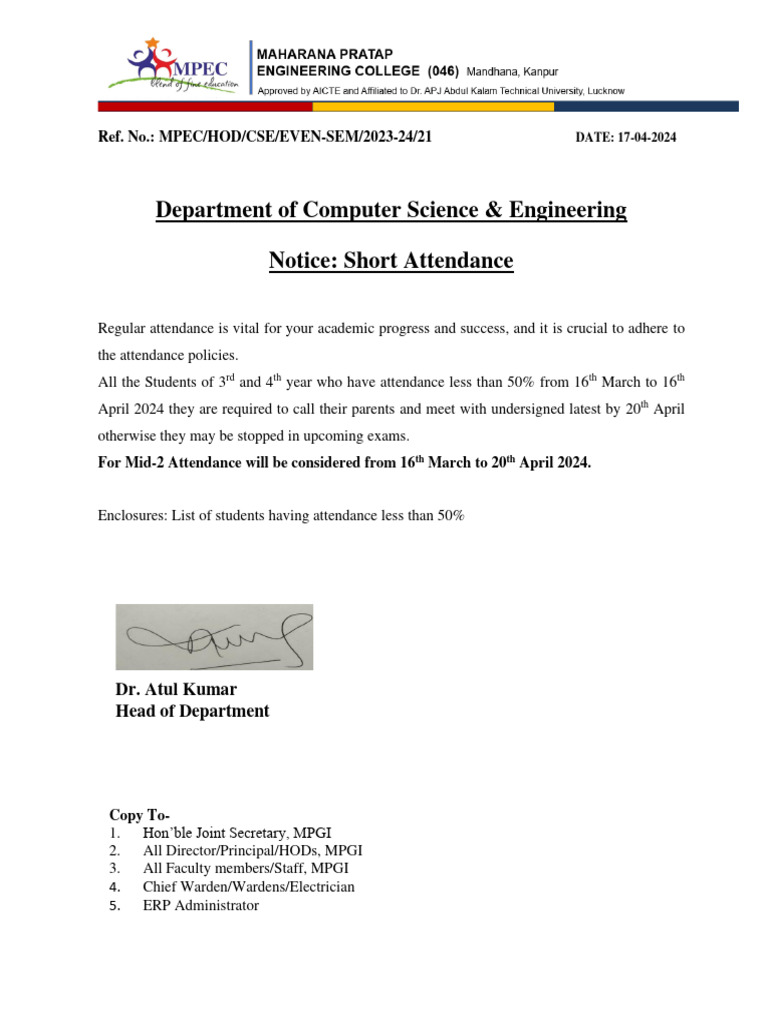 Short Attendance Notice | PDF | Engineering | Career And Technical ...