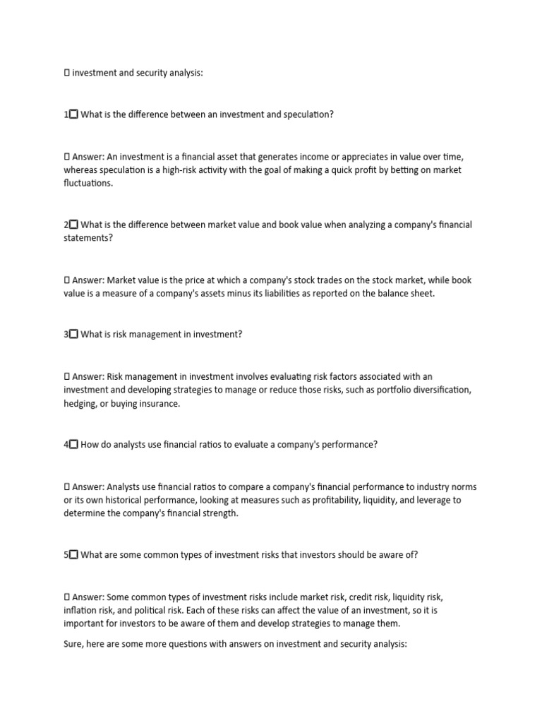 ? Investment and Security Analysis | PDF | Investing | Financial Risk