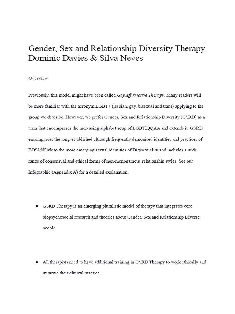 Gender, Sex and Relationship Diversity Therapy | PDF | Psychotherapy ...
