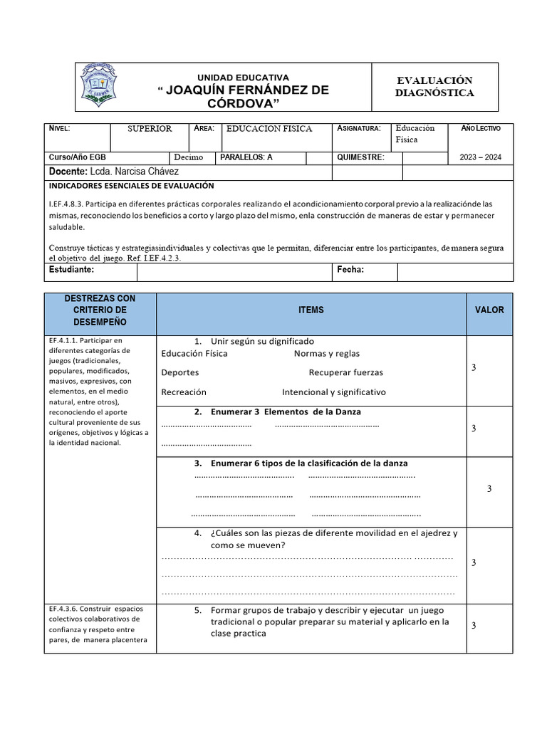 Eva.ef. Diagnostica 10mo Egb | PDF