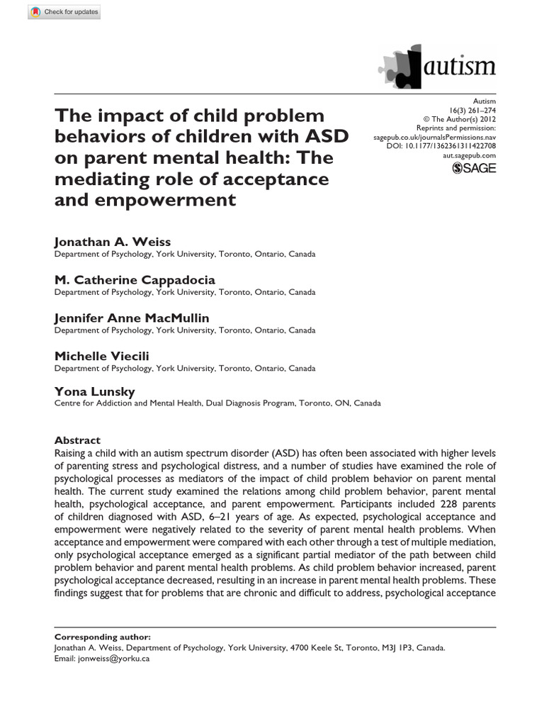 Impact of ASD on Parent Mental Health | PDF | Autism Spectrum | Mental ...