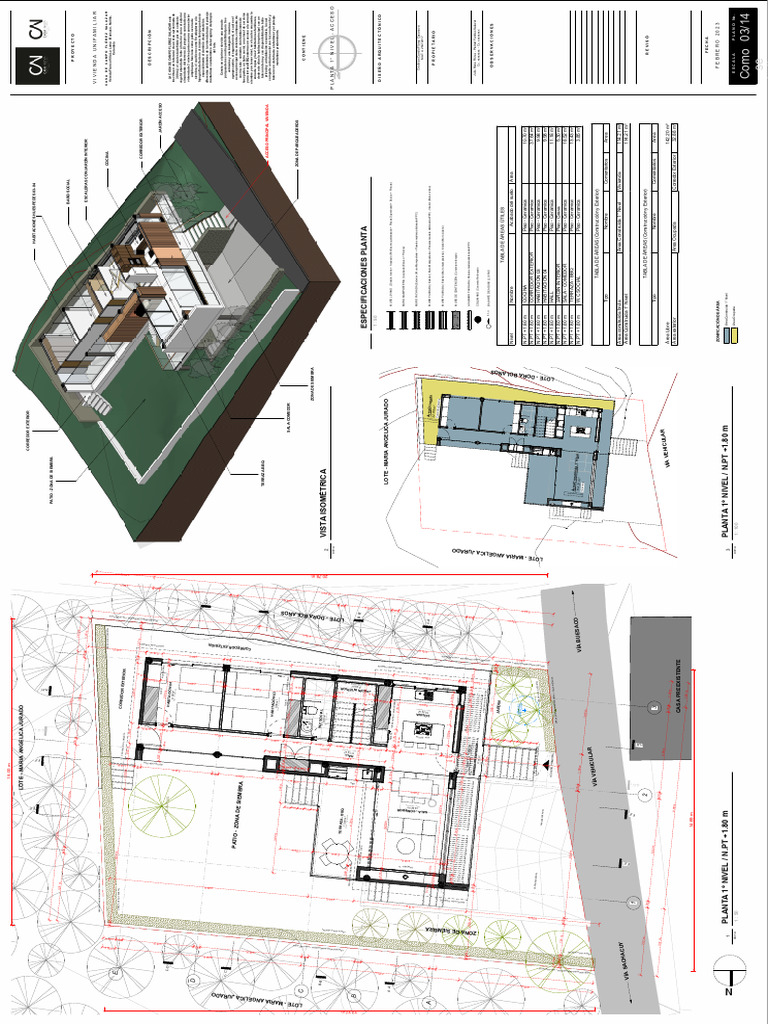 0.3 PROYECTO CASA CAMPO FLOREZ SALAZAR - PLANTA 1° NIVEL - ACCESO PRINCIPAL - Plano - 03-14 | PDF