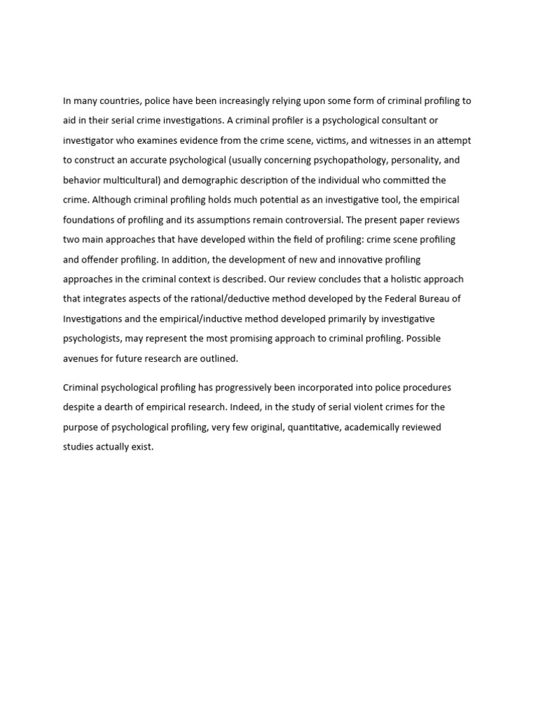 Criminal Profiling in Serial Crime Investigations | PDF