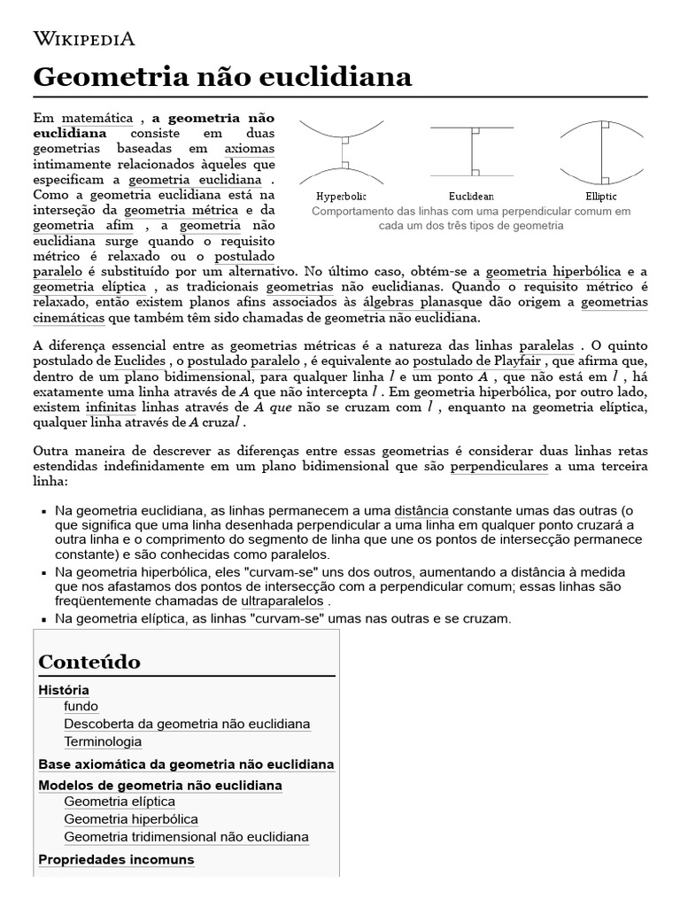 Geometria Não Euclidiana - Wikipedia | PDF | Linha (Geometria) | Axioma