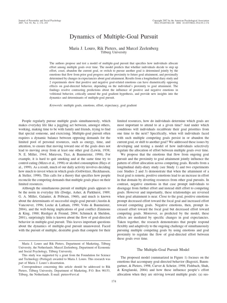 Louro, Pieters, & Zeelenberg (2007, JPDP) | PDF | Goal | Affect ...