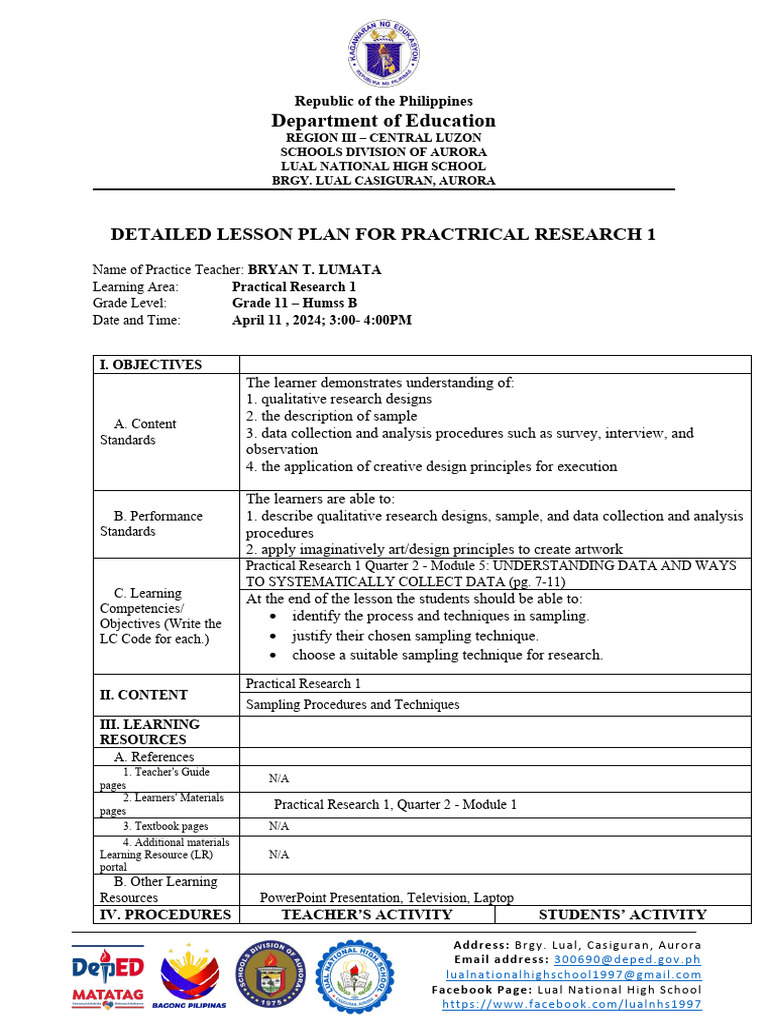 LP (Sampling Procedures & Method) PR1 | PDF | Sampling (Statistics ...