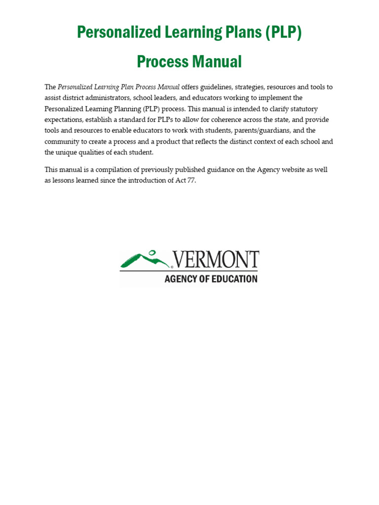 Personalized Learning Plans Manual | PDF | Learning | Teachers