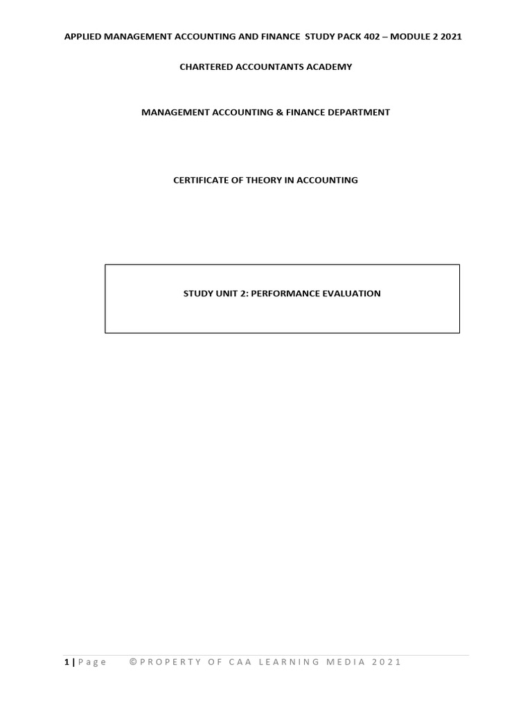 Performance Evaluation Study Unit | Download Free PDF | Return On ...