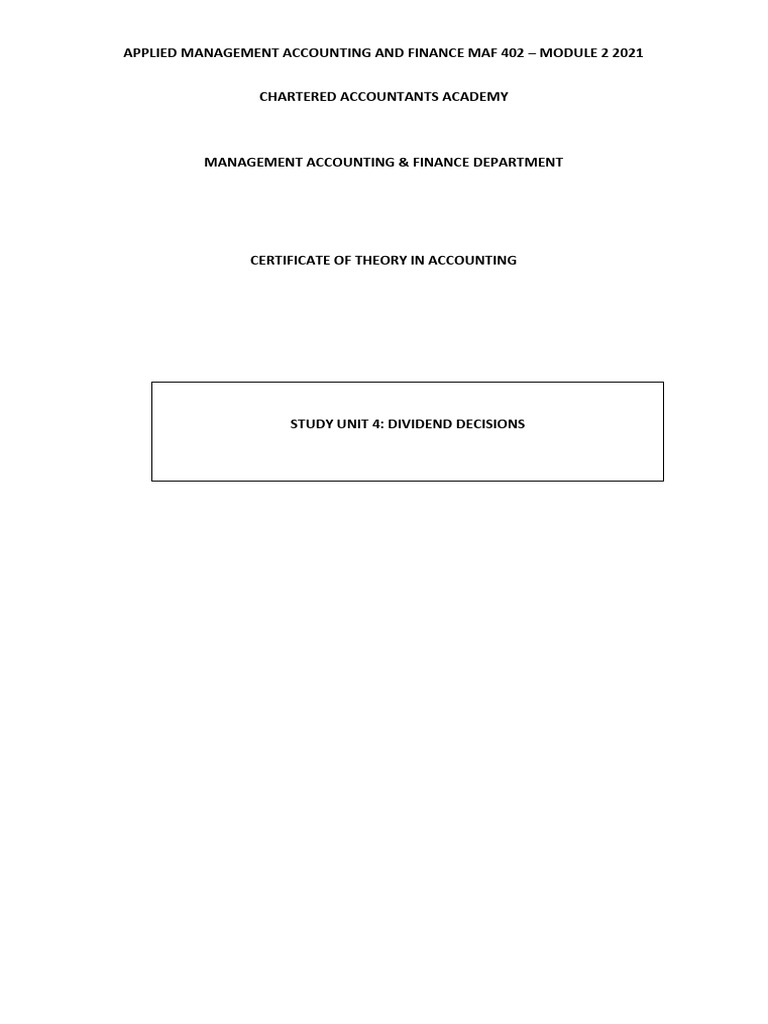 Understanding Dividend Decisions In Finance Pdf Share Repurchase