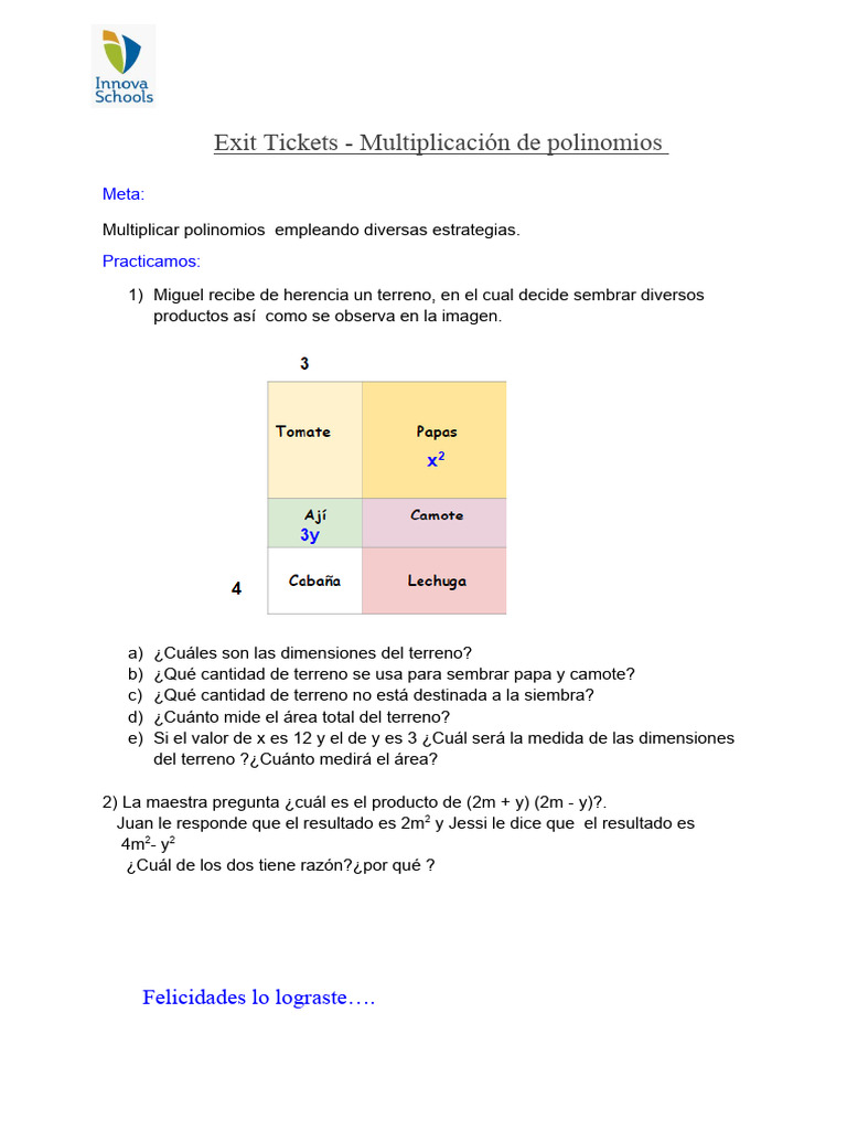 Exit Tickets - Multiplicacin de Polinomios | PDF | Métodos y materiales ...