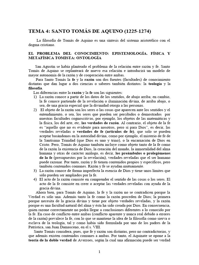 Tema 4. TomÃ¡s de Aquino 3 | PDF | Tomás de Aquino | Existencia