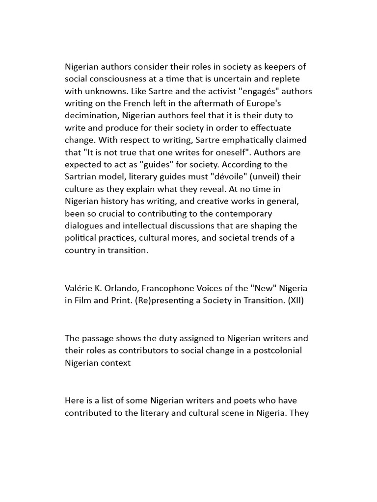 Nigerian Authors Consider Their Roles in Society As Keepers of Social ...