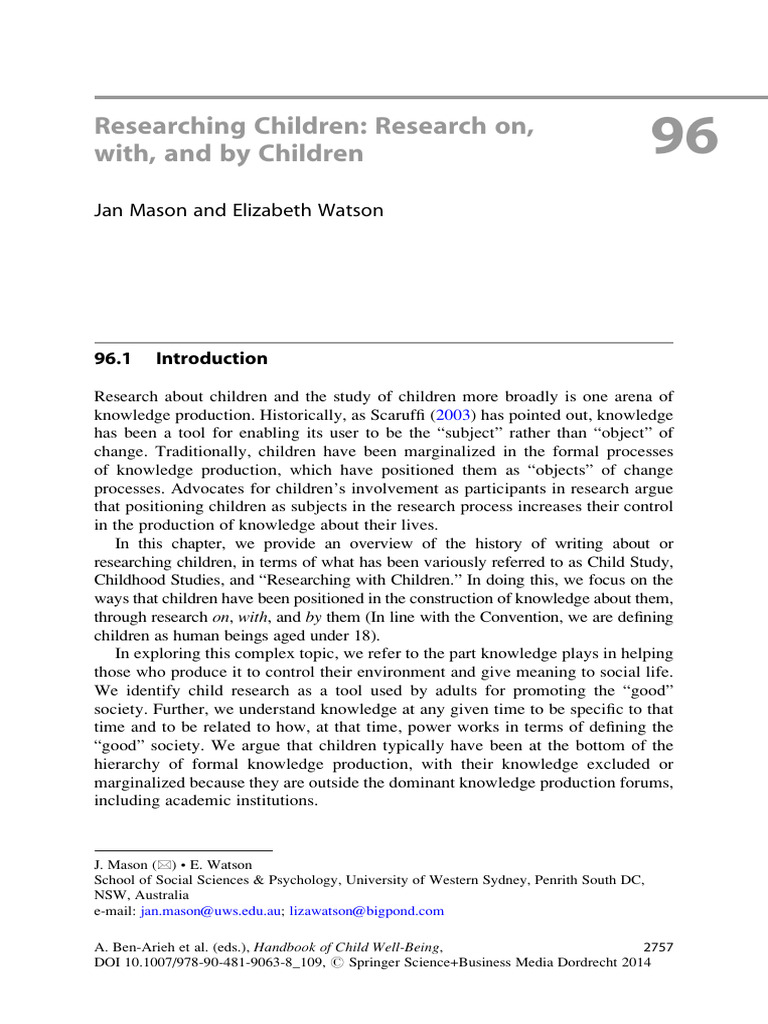 Researching Children: Research On, With, and by Children: Jan Mason and ...