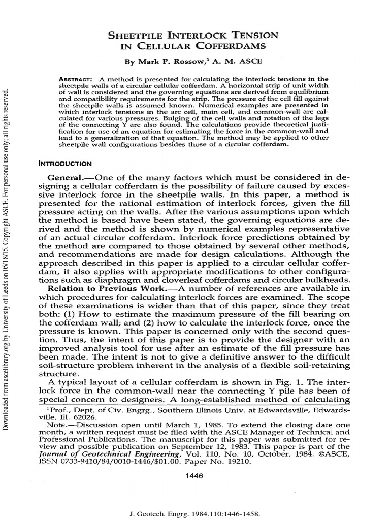 1984 - Sheetpile Interlock Tension | PDF | Force | Equations