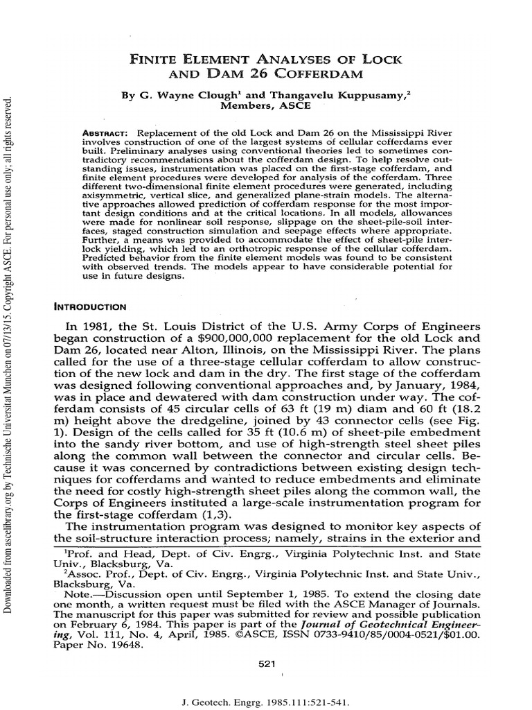 1985 - Finite Element Analyses of Lock and Dam 26 Cofferdam | PDF | Deep Foundation | Finite ...
