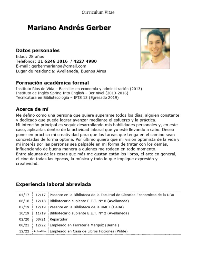 Gerber Mariano - Curriculum Vitae | PDF