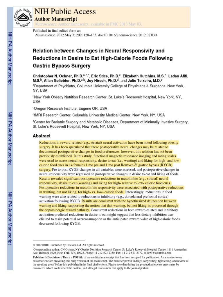 Bypass y Deseo de Comerr | PDF | Reward System | Striatum