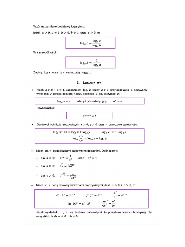 Logarytmy. Tablice maturalne. | PDF
