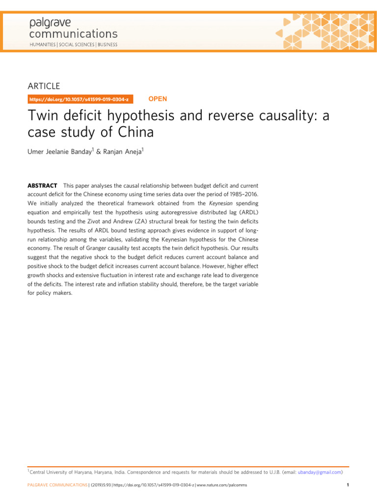 Twin Deficit Hypothesis and Reverse Causality - A Case Study of China ...