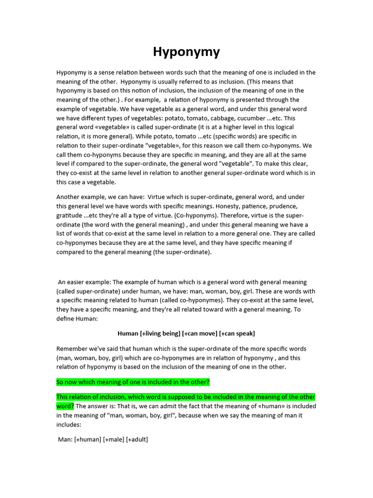 11.Hyponymy (DONE) | PDF | Grammar | Semantics