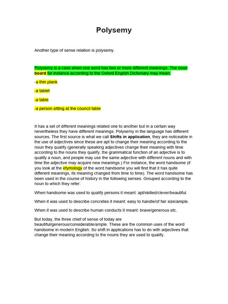 9.Polysemy (DONE) | PDF | Word | Noun