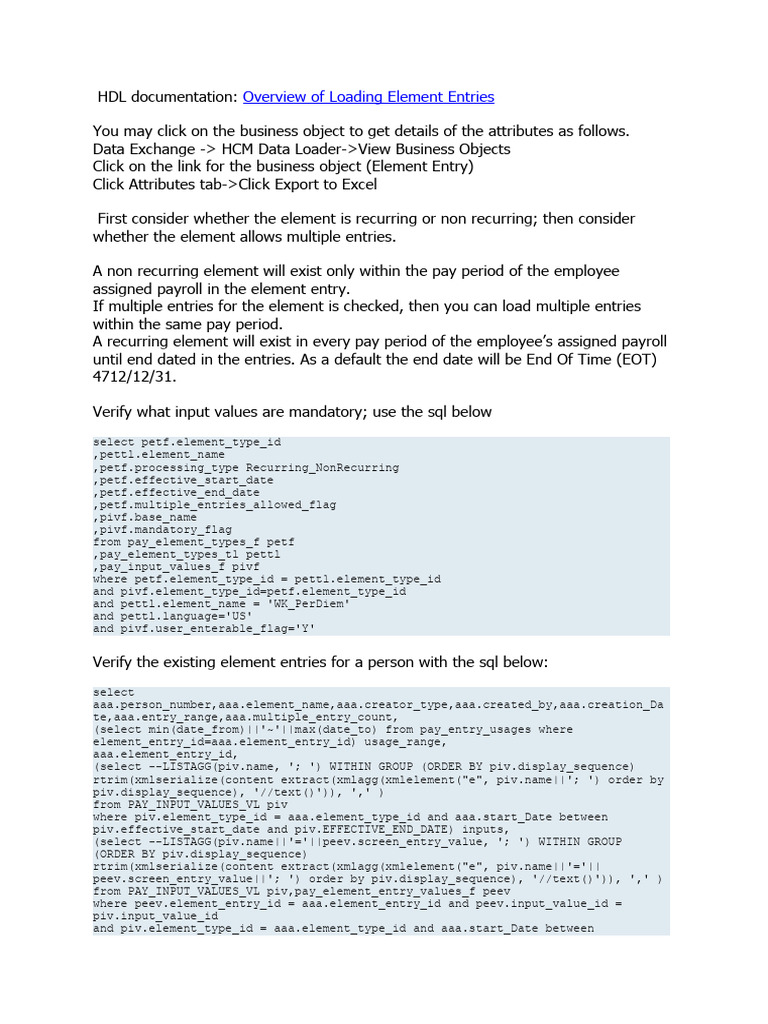 Element Entry Creation Using HDL | PDF | Data | Information Technology Management