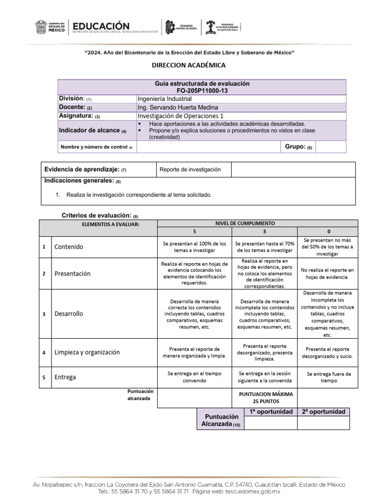 Guia Estructurada de Evaluación - Reporte de Investigacion - IO1 - 2024-1 | Descargar gratis PDF ...