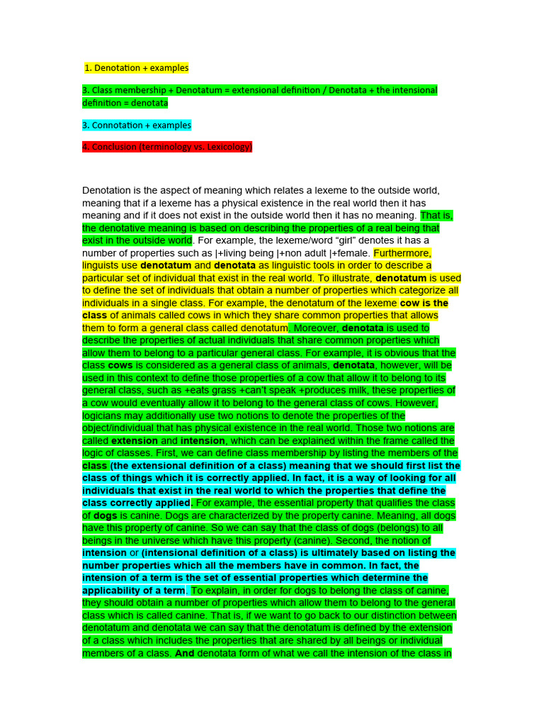 1.denotation and Connotation (DONE) | PDF | Definition | Semantics