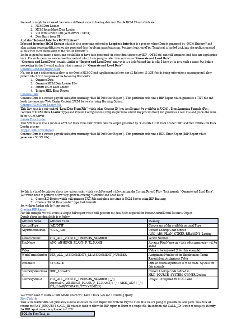 Generate Load And Report Data Using Custom Payroll Flow Pattern Pdf Parameter Computer