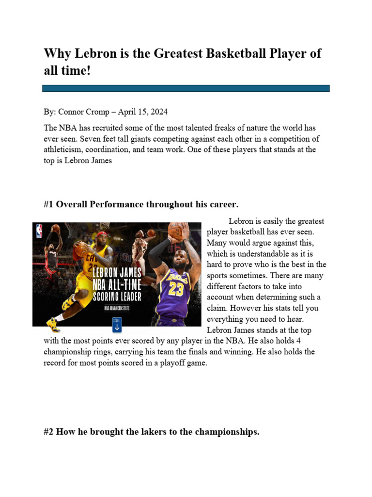 why lebron is the greatest basketball player of all time | PDF | Le ...