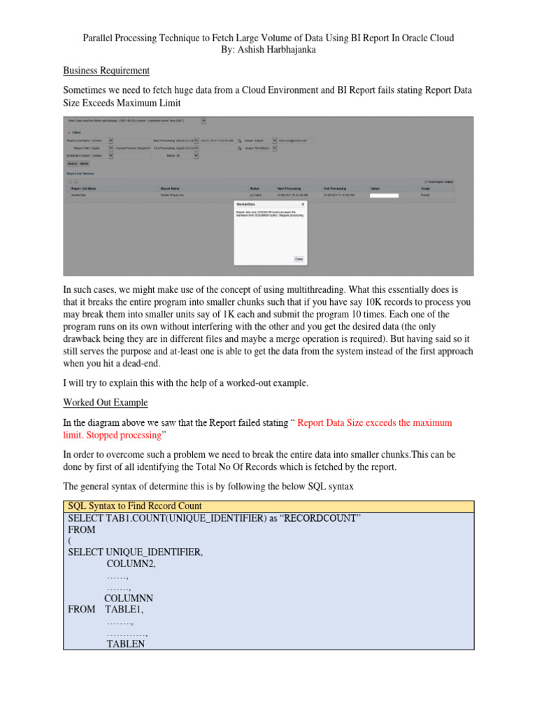 Paraller Processing To Fetch Large Volume Of Data Using Bi Pdf Parameter Computer
