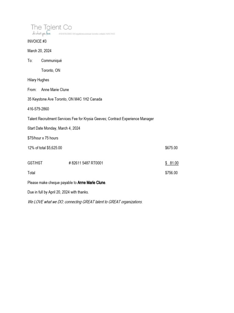 Communique Invoice 2 Krysia Geeves March 202024 | PDF | Business