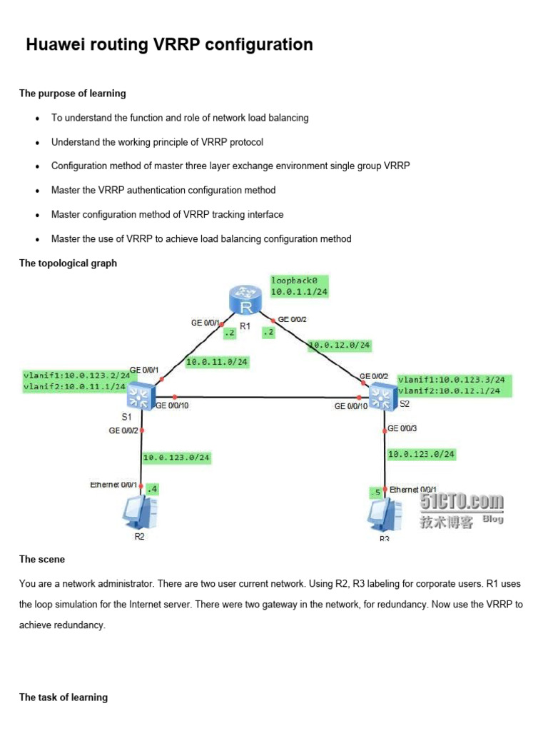 Huawei VRRP Routing Configuration Guide | PDF | Computer Network | Telecommunications