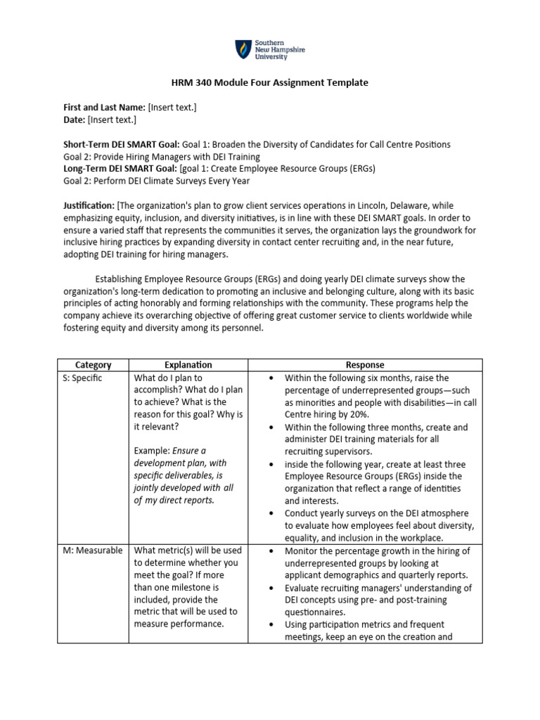 HRM 340 Module Four Assignment Template | PDF | Goal | Employment