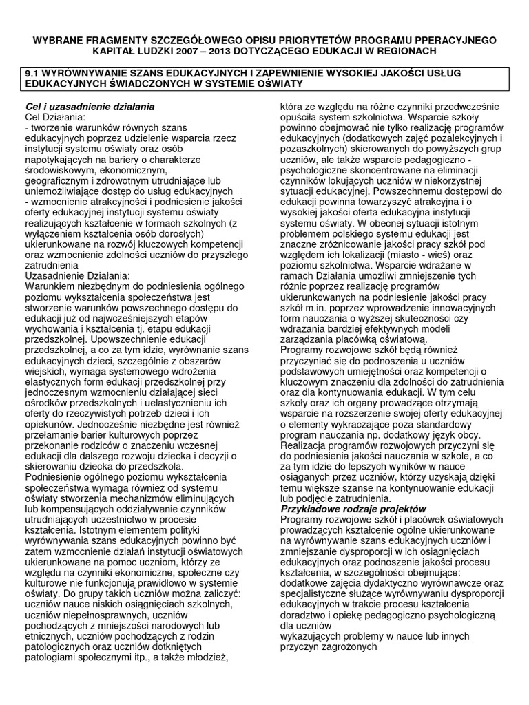 Projekty Edukacyjne Z EFS | PDF