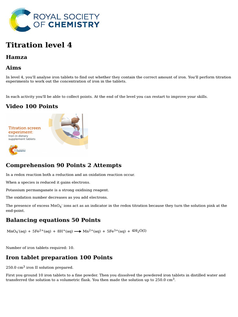 Titration Level 4 Labnotebook | PDF | Titration | Chemistry