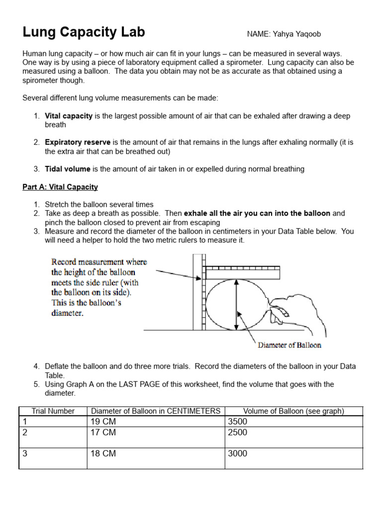 Lung Capacity Lab | PDF | Exhalation | Breathing
